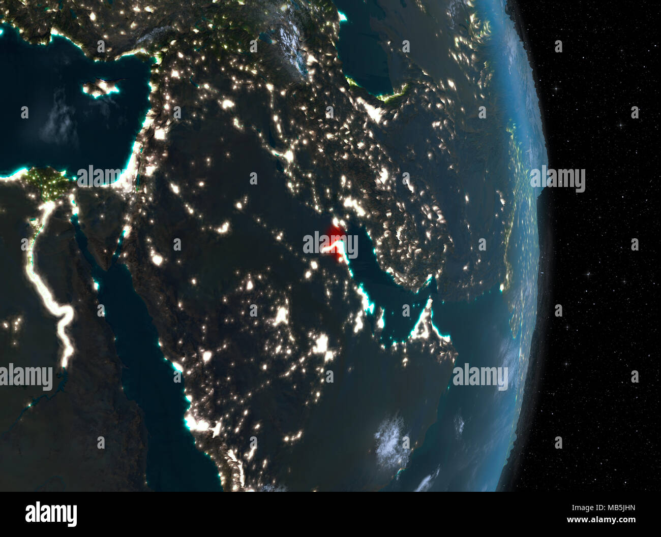 Kuwait from orbit of planet Earth with clouds at night with highly ...