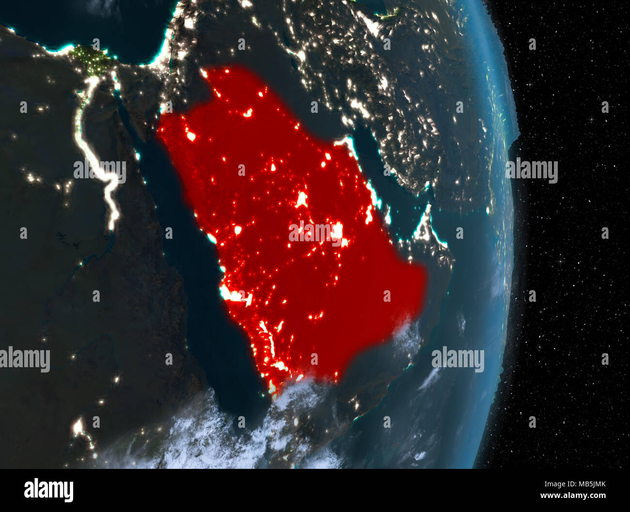 Saudi Arabia from orbit of planet Earth with clouds at night with ...