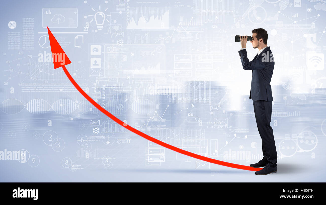 Businessman looking forward through binoculars with increase concept ...