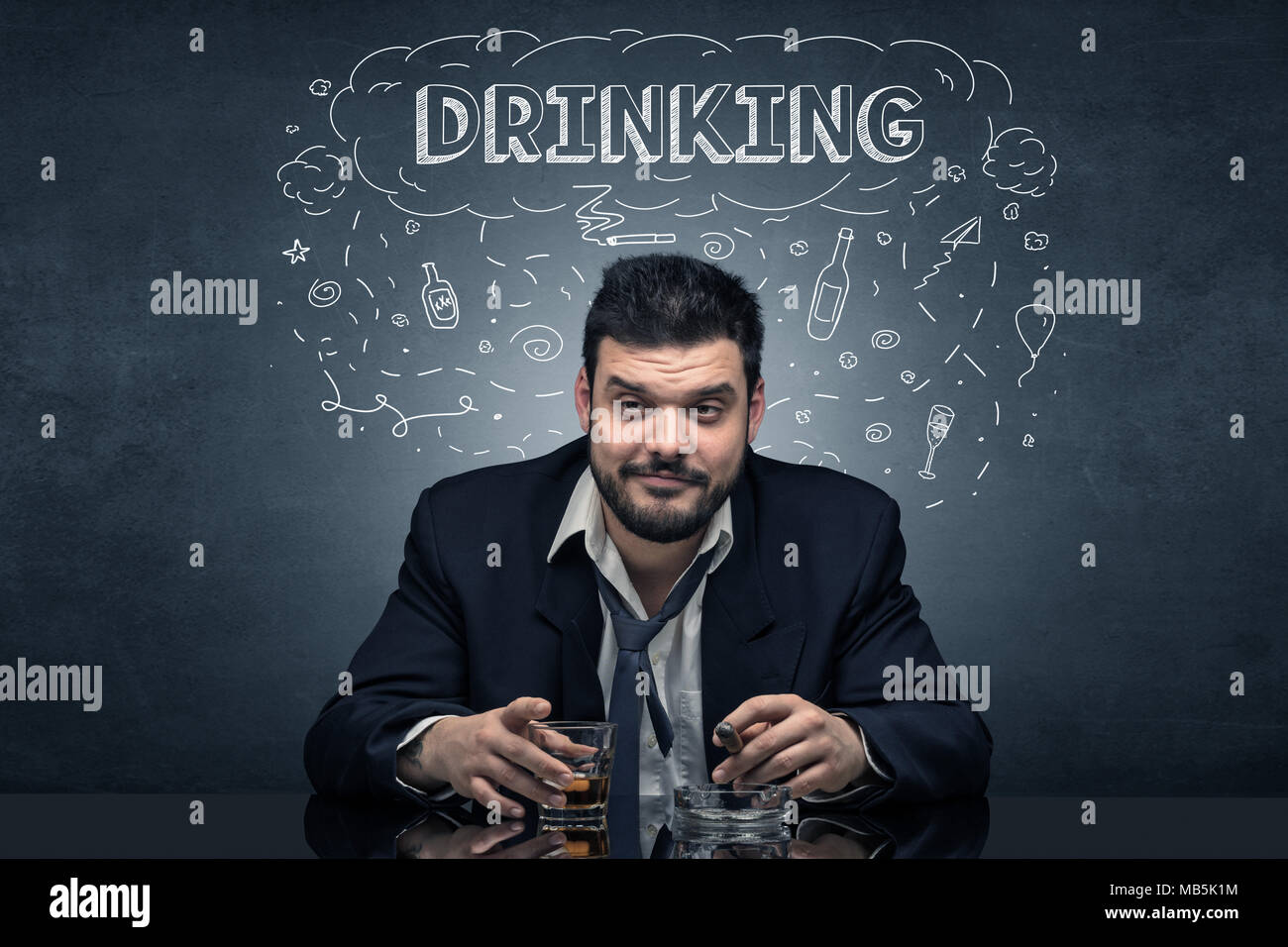 Loser drunk man with drinking, drug, hangover, alcoholic drugs concept ...