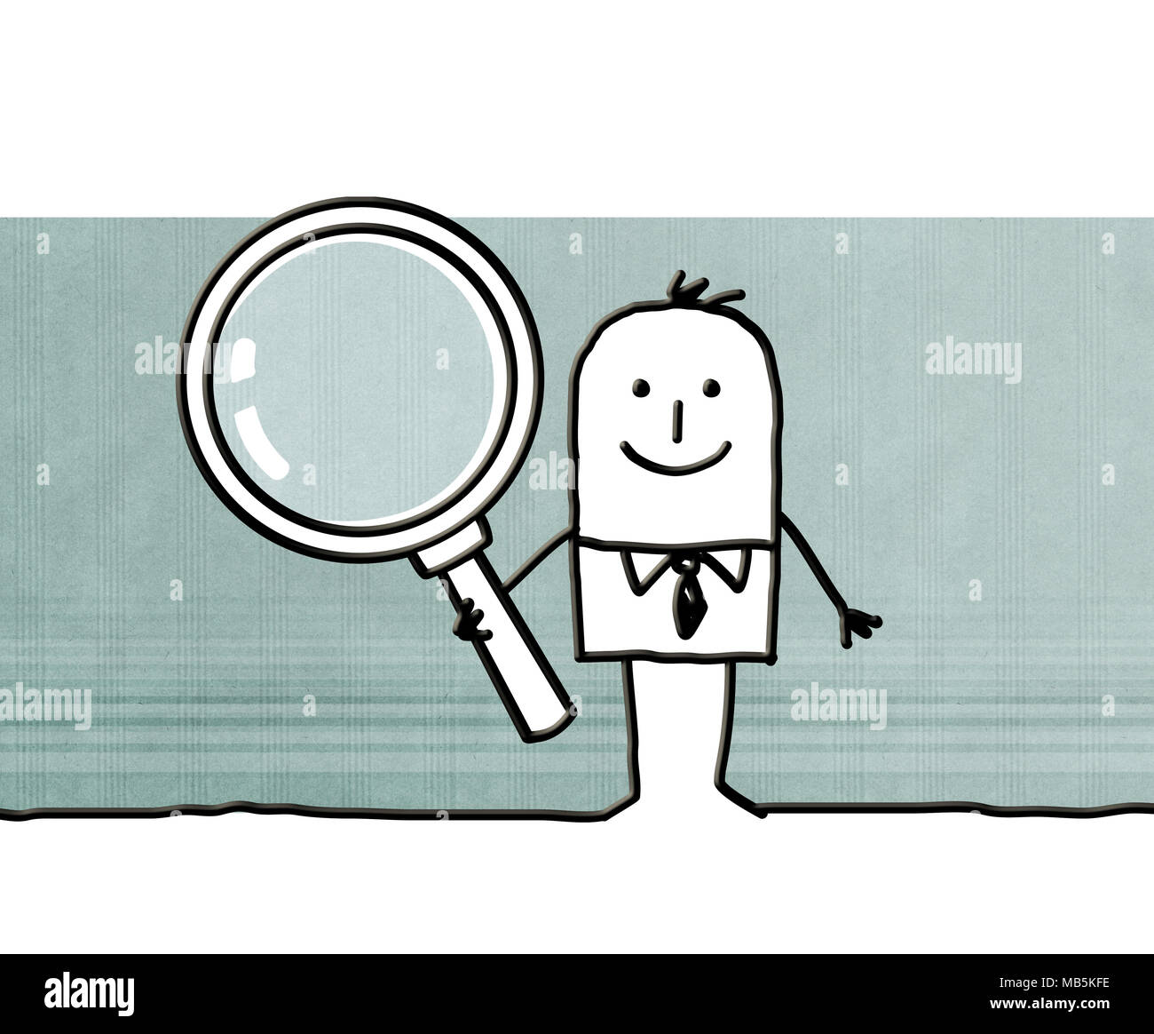 Cartoon businessman with big magnifying glass Stock Photo - Alamy