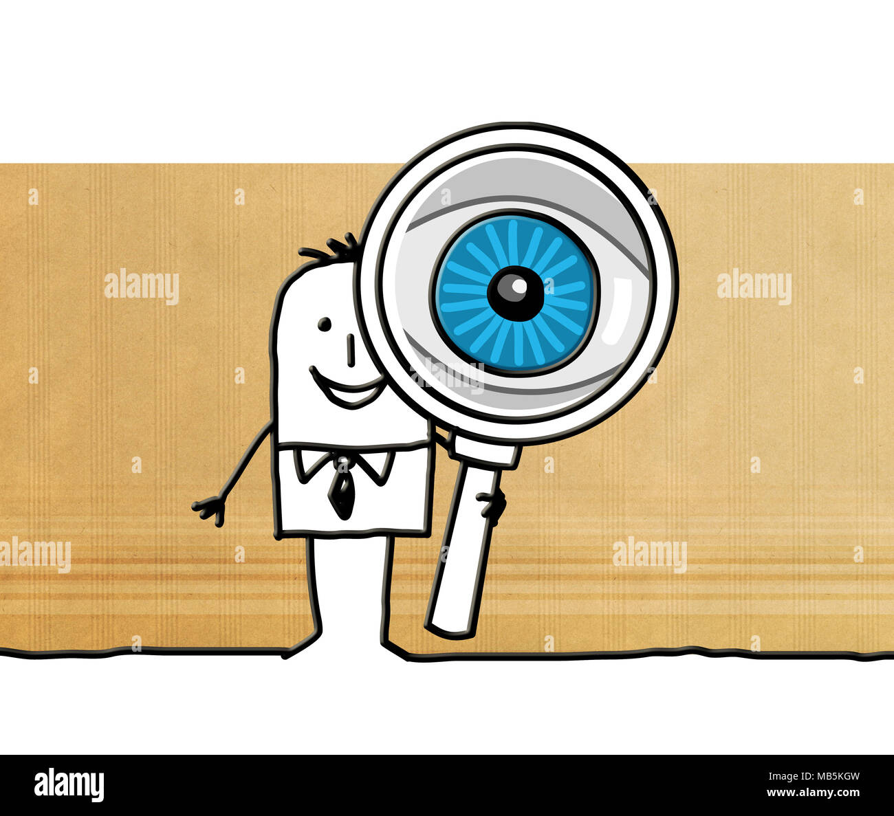Cartoon businessman with big magnifying eye Stock Photo - Alamy