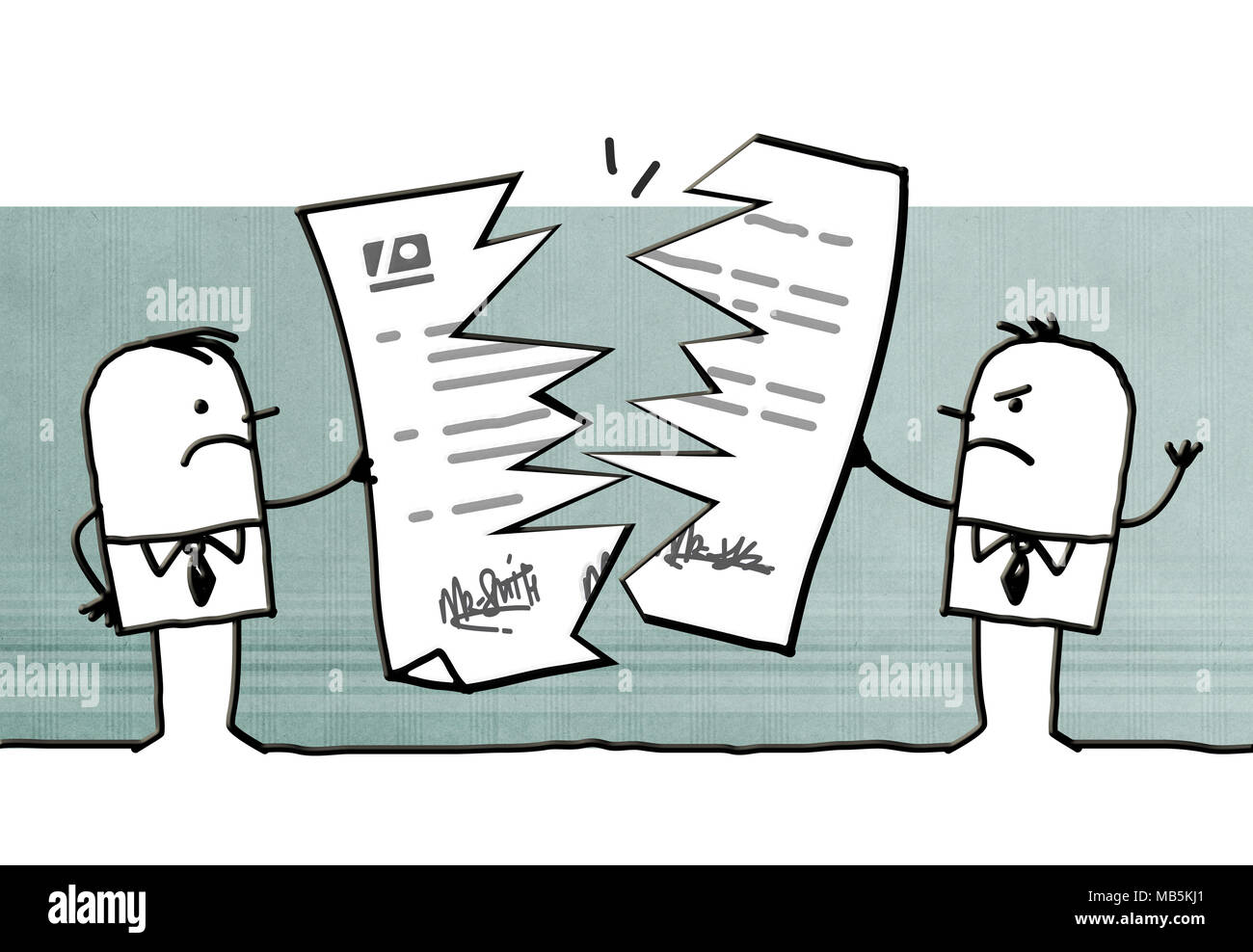 Cartoon businessmen breaking a contract Stock Photo - Alamy