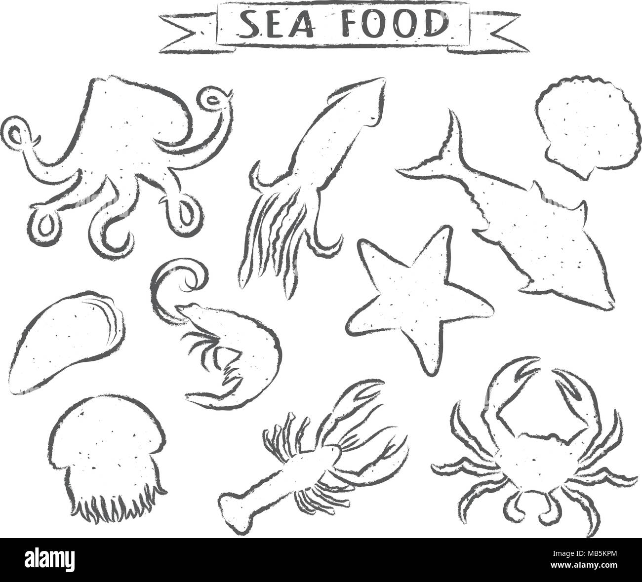 Seafood hand drawn vector illustrations isolated on white background ...
