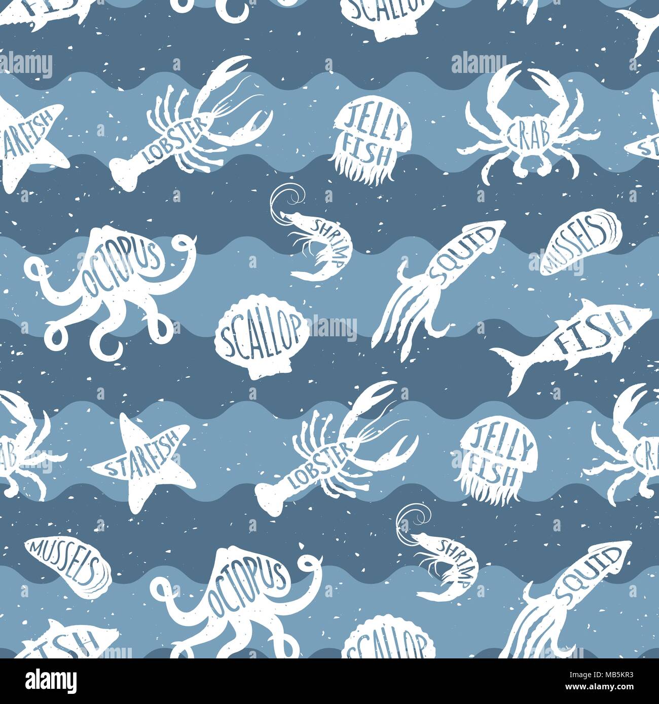 Vector repeating pattern with seafood products. Seafood seamless ...