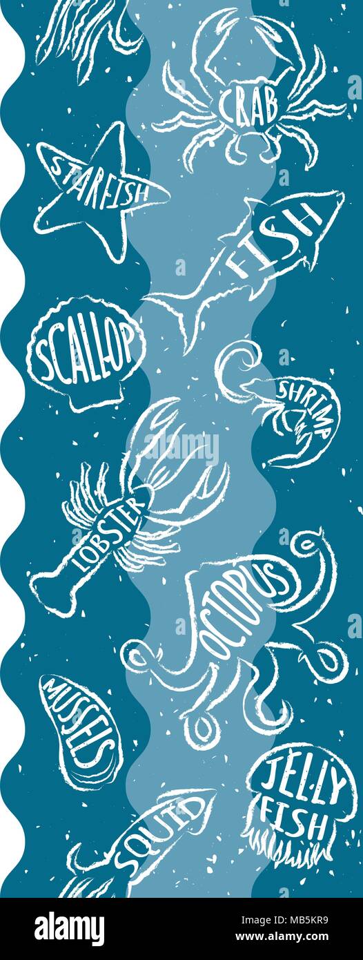 Vertical repeating pattern with seafood products. Seafood seamless ...