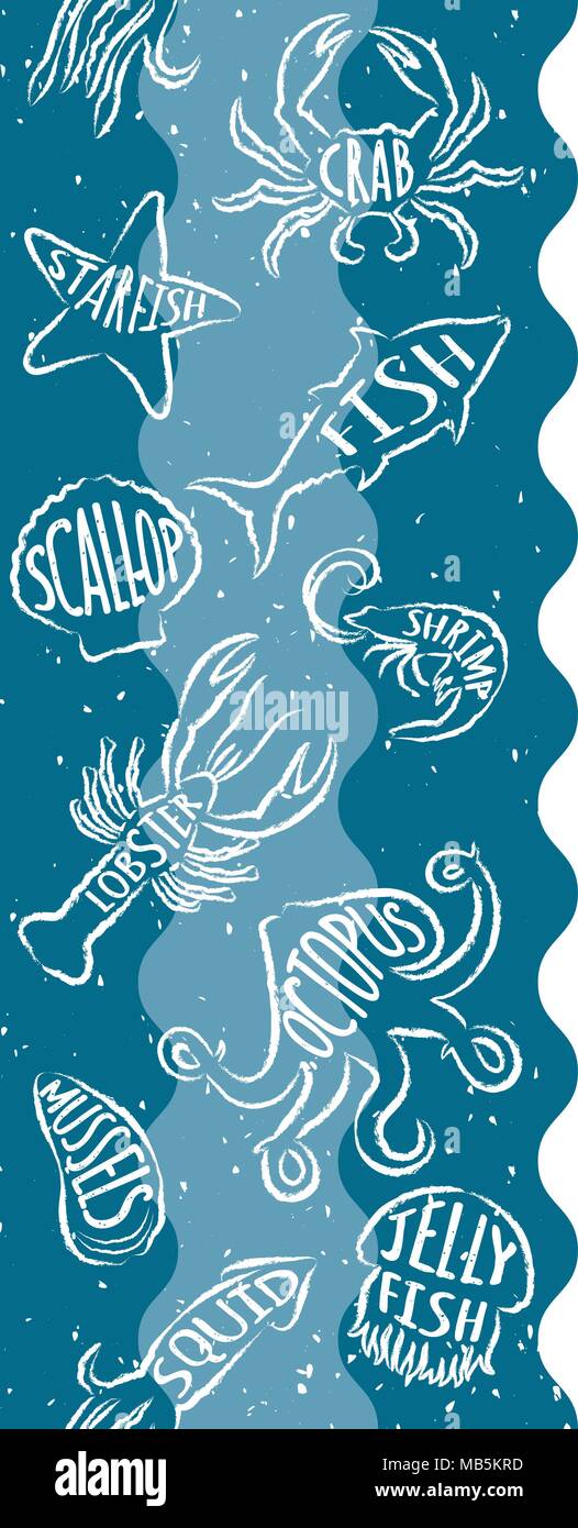 Vertical repeating pattern with seafood products. Seafood seamless ...