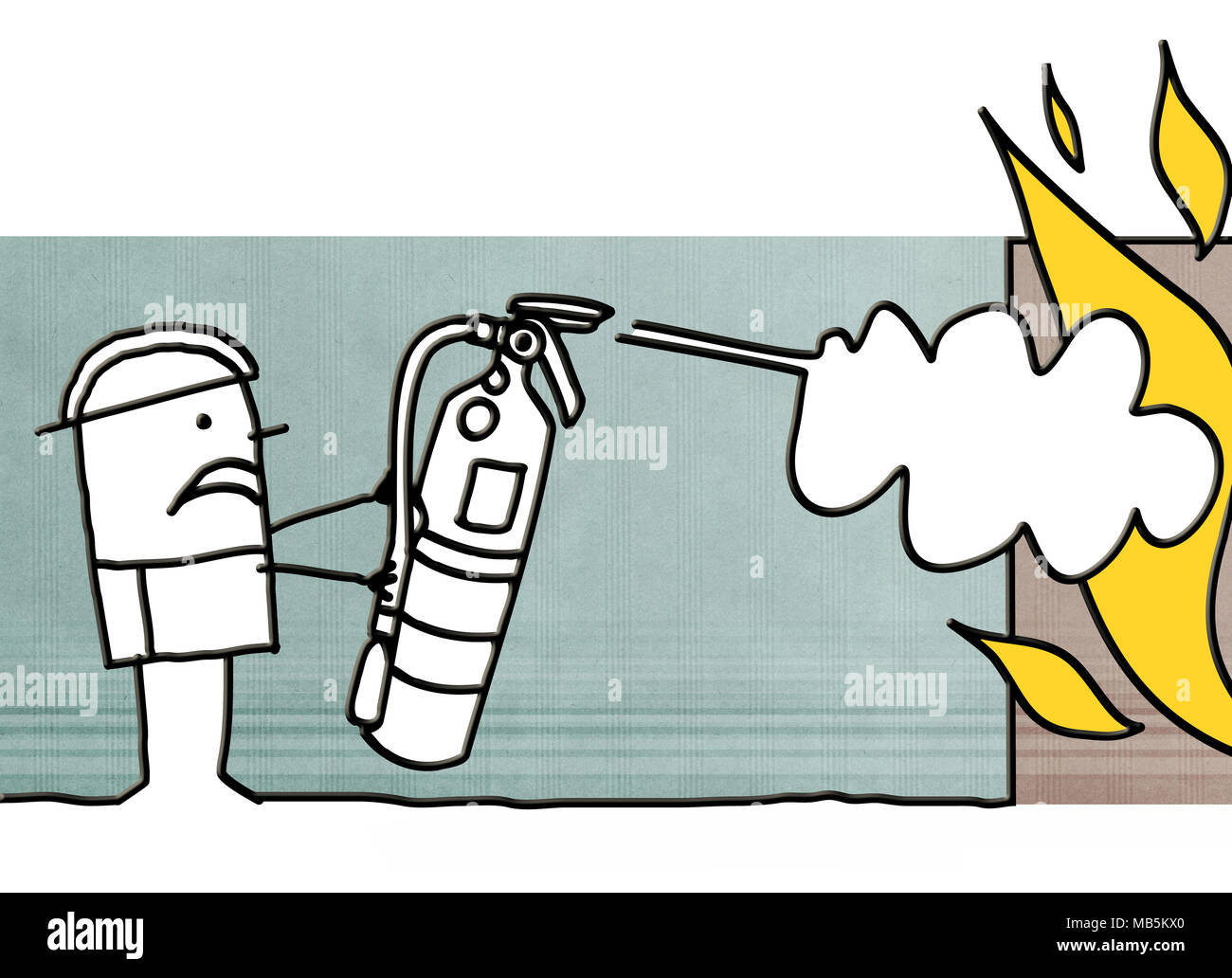 Cartoon fireman with fire extinguisher Stock Photo - Alamy