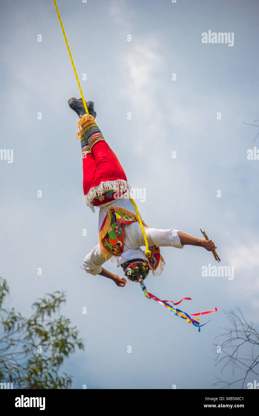 Otomi people perform the traditional Dance of the Flyers. An ancient ...