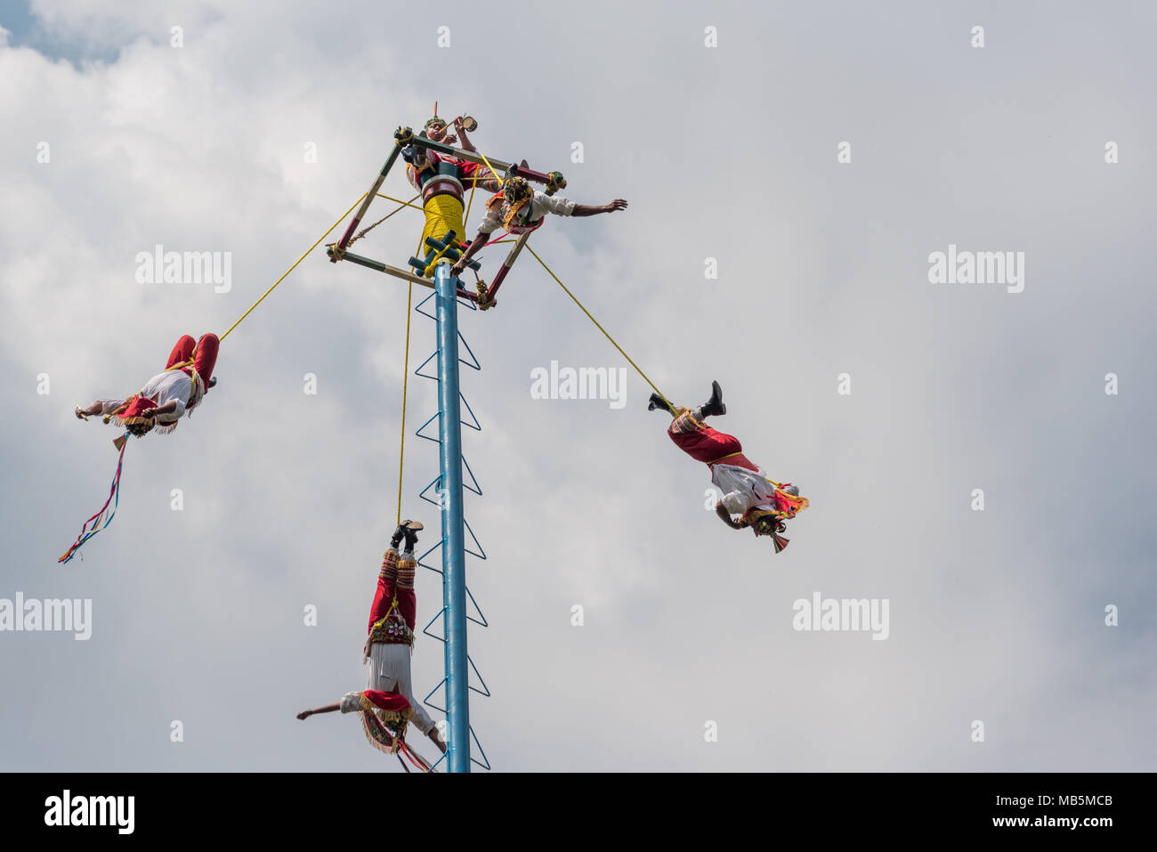 Otomi people perform the traditional Dance of the Flyers. An ancient ...