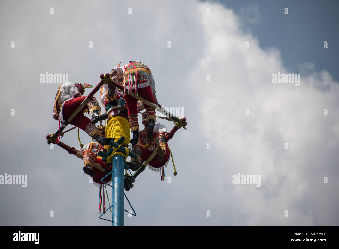 Otomi people perform the traditional Dance of the Flyers. An ancient ...