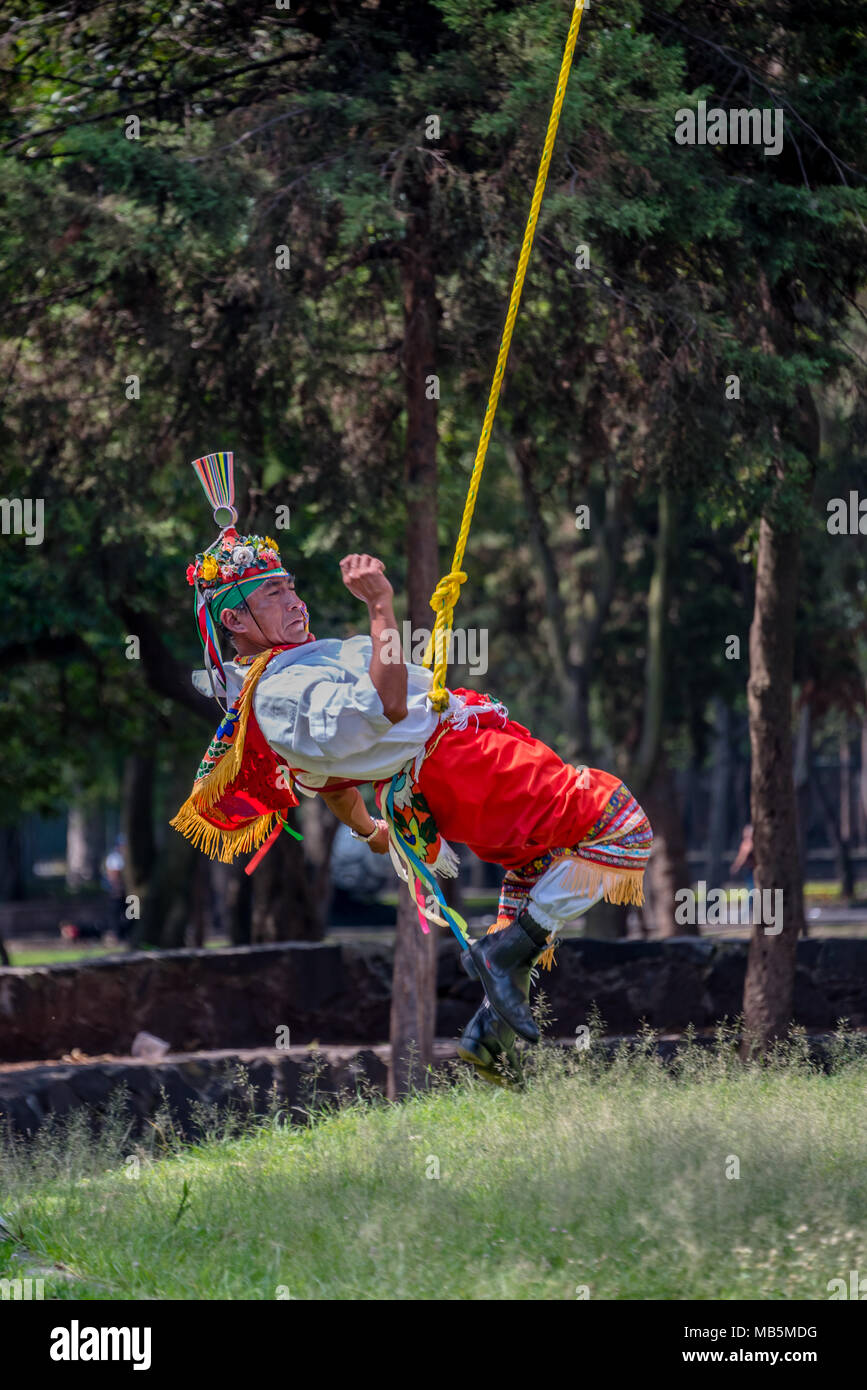 Otomi people perform the traditional Dance of the Flyers. An ancient ...