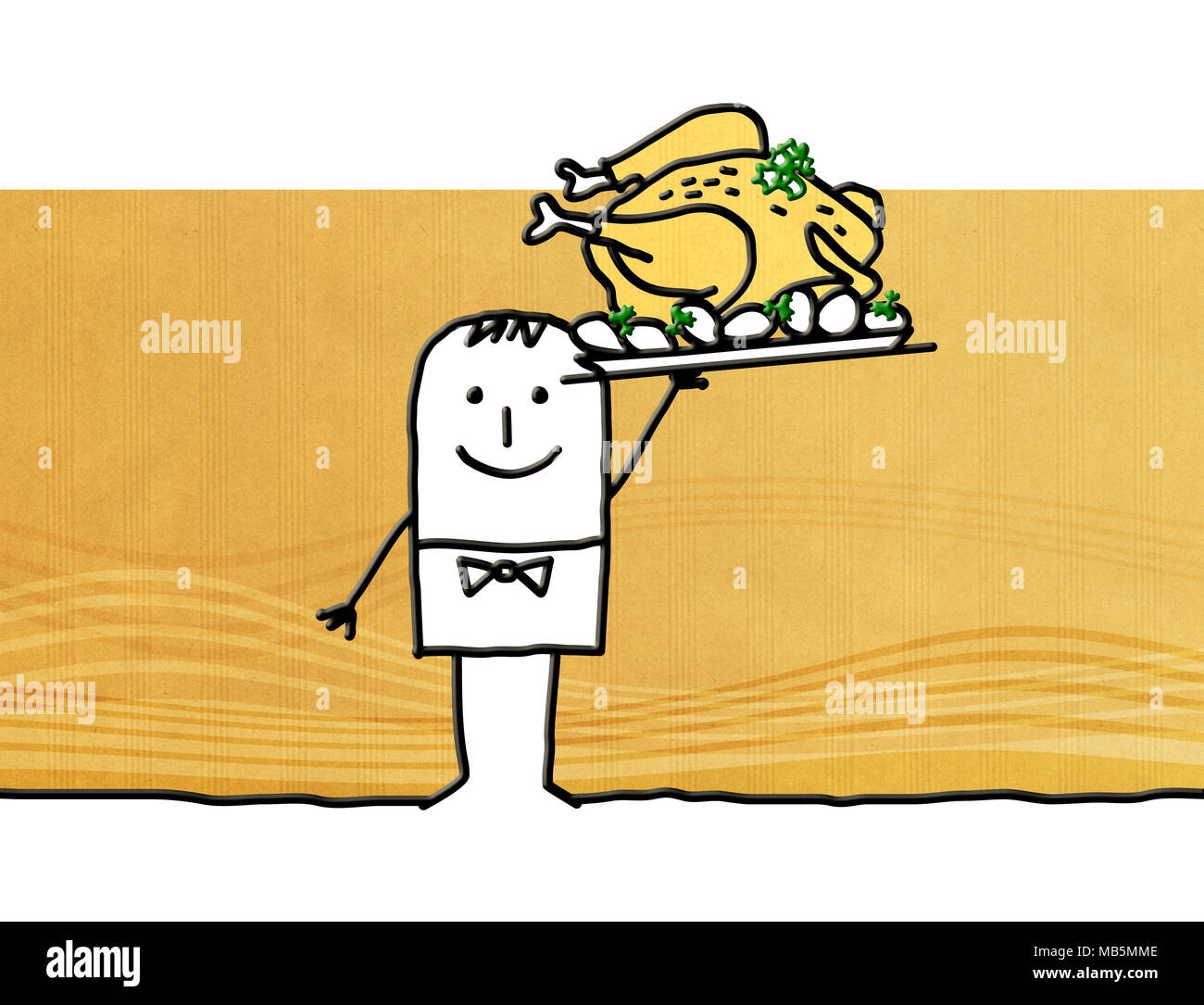 Cartoon waiter with roasted chicken Stock Photo - Alamy