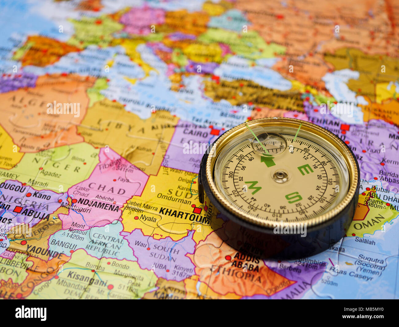 Compass on the map Stock Photo - Alamy