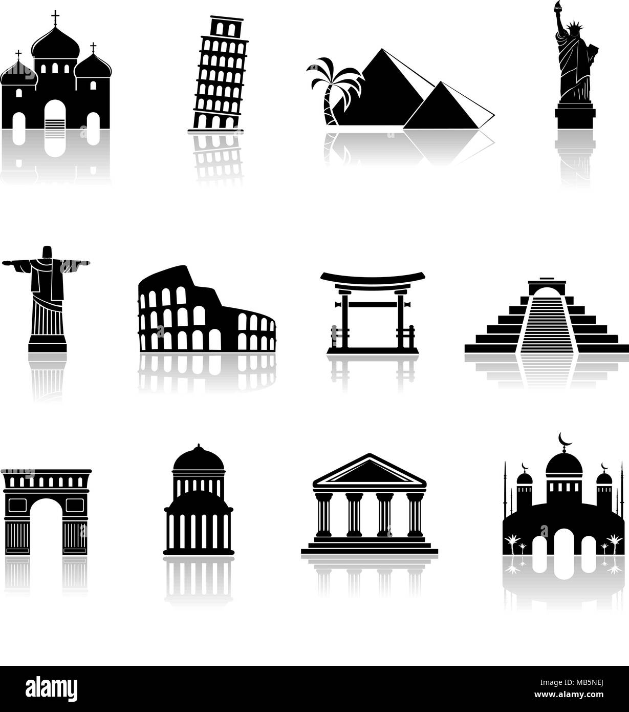 Vector black landmarks icons with reflection Stock Vector Image & Art ...