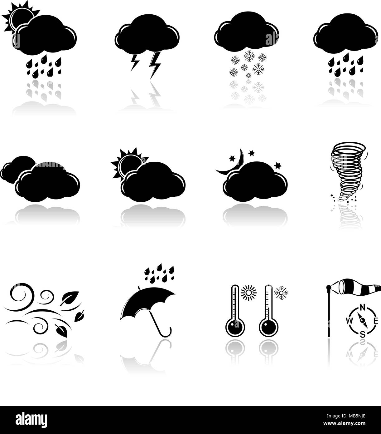 Weather icons with reflection - vector illustration Stock Vector Image ...