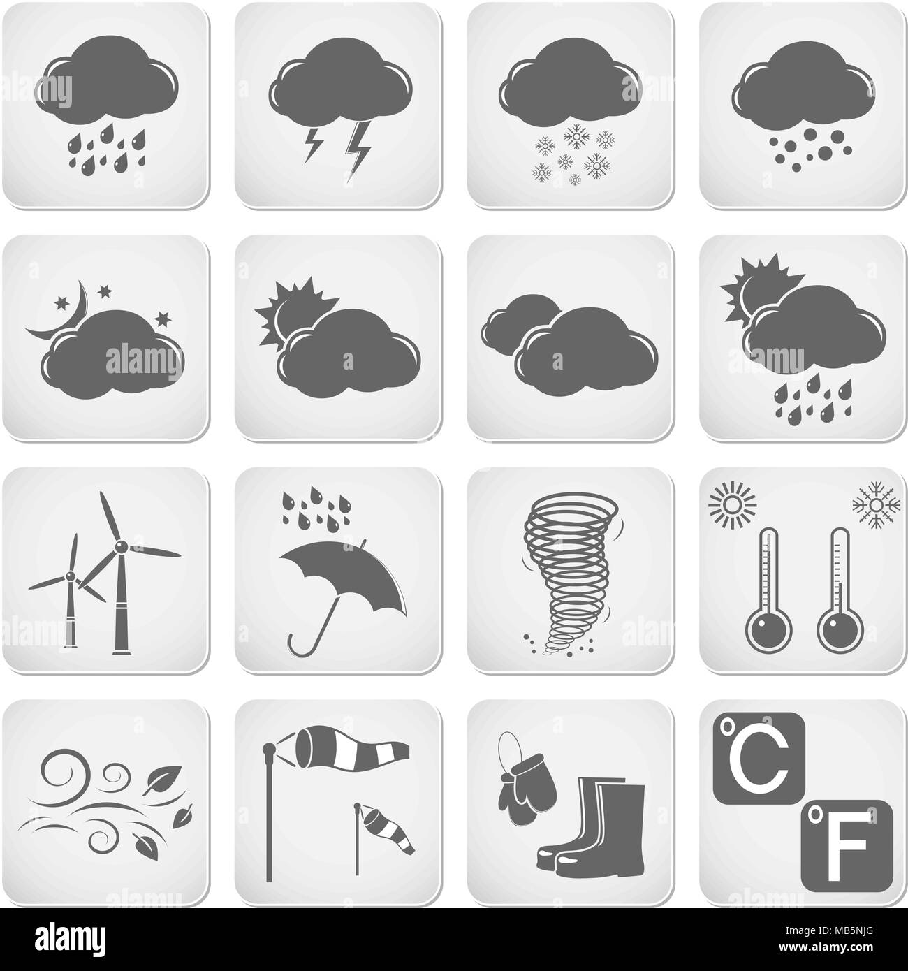 Weather icons sun rain snow wind Black and White Stock Photos & Images ...