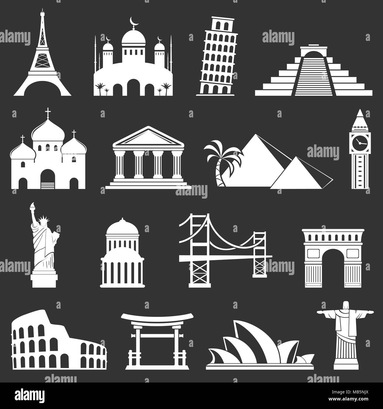 Famous international landmarks icons. Vector set Stock Vector Image ...