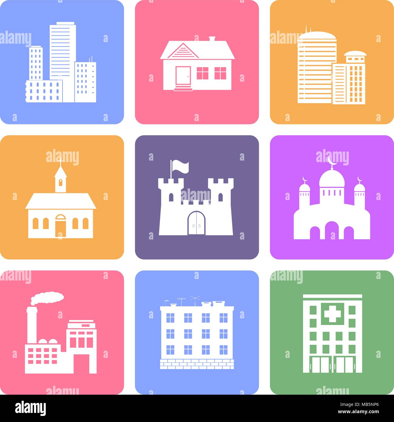 Building flat icons set, vector Stock Vector Image & Art - Alamy