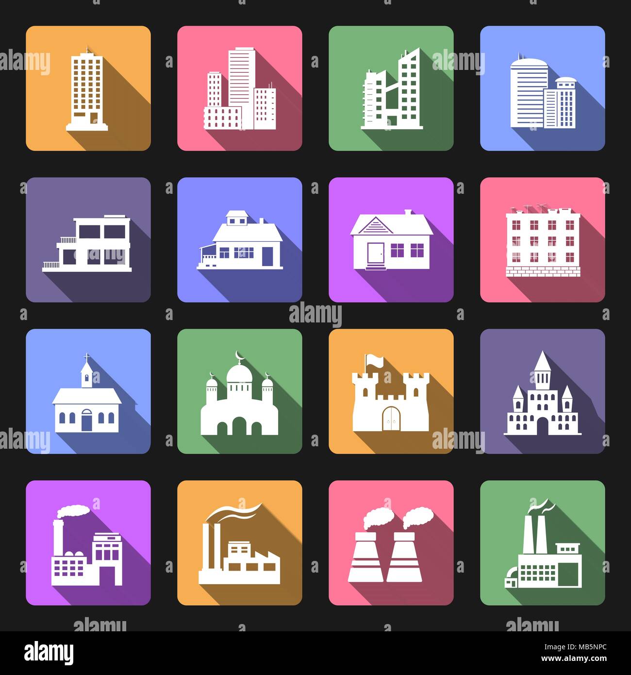 Buildings vector flat icons set Stock Vector Image & Art - Alamy