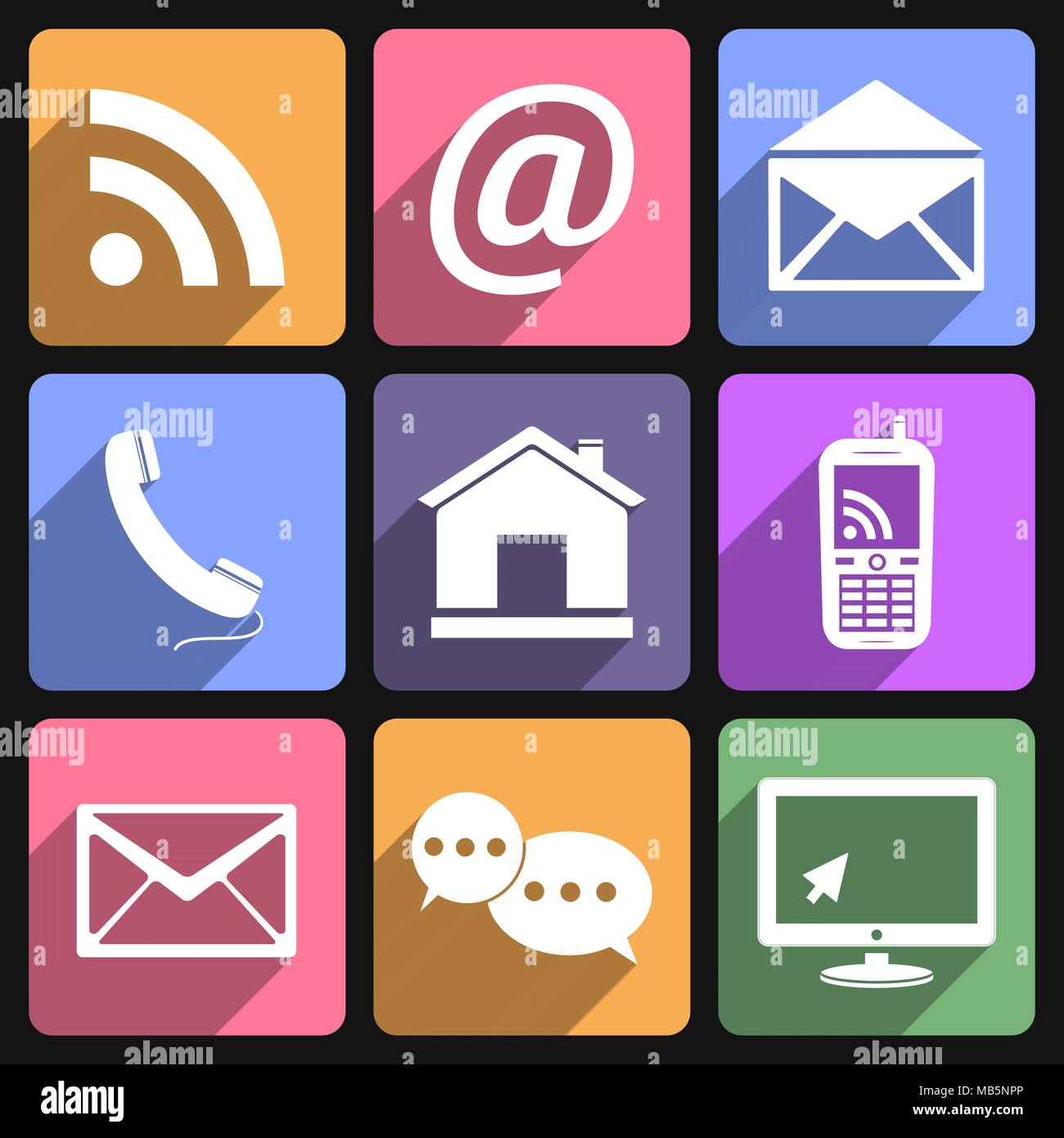 Contact & Communication Flat Icons Set Vector Stock Vector Image & Art ...
