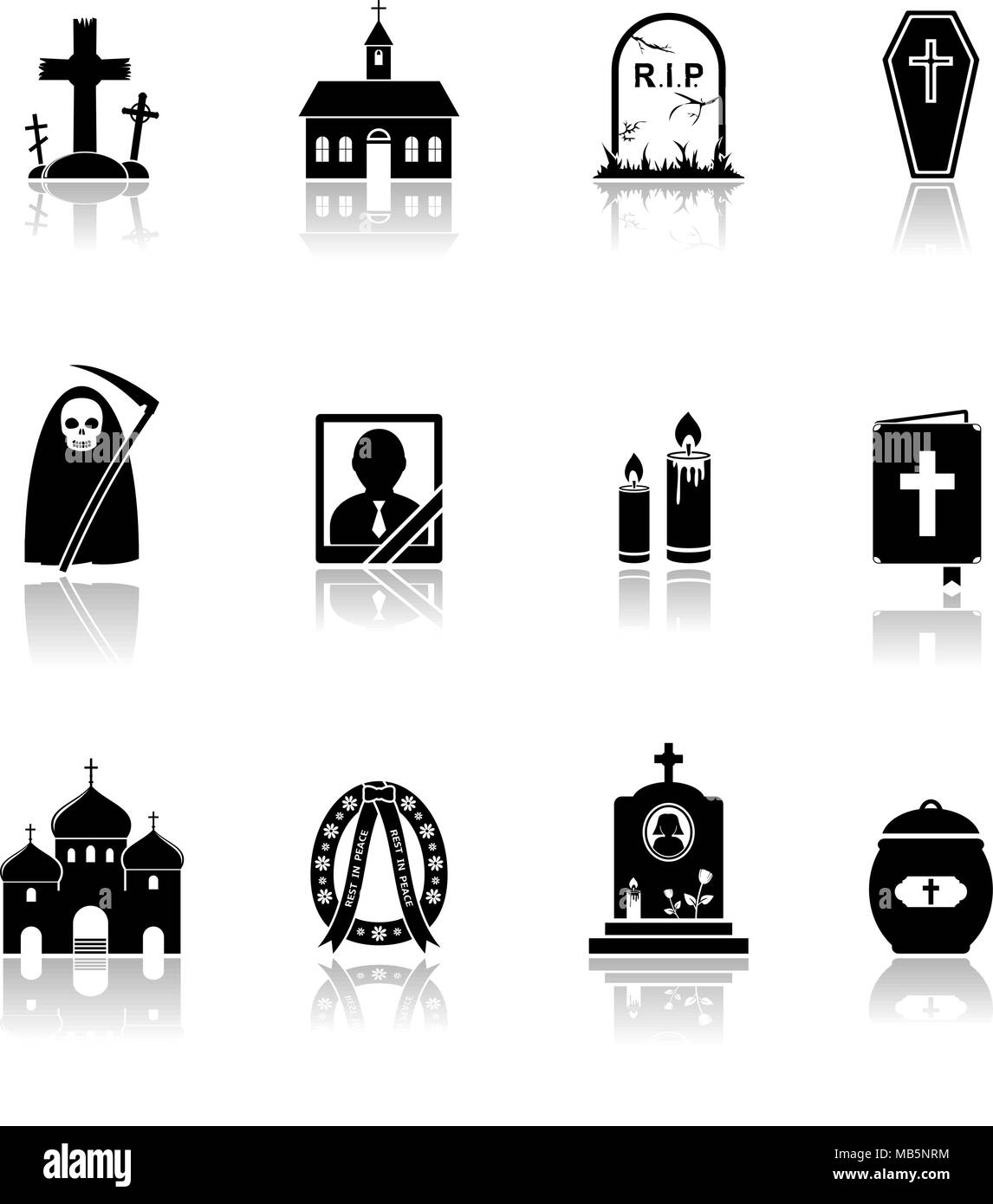 Funeral icons with reflection Stock Vector Image & Art - Alamy