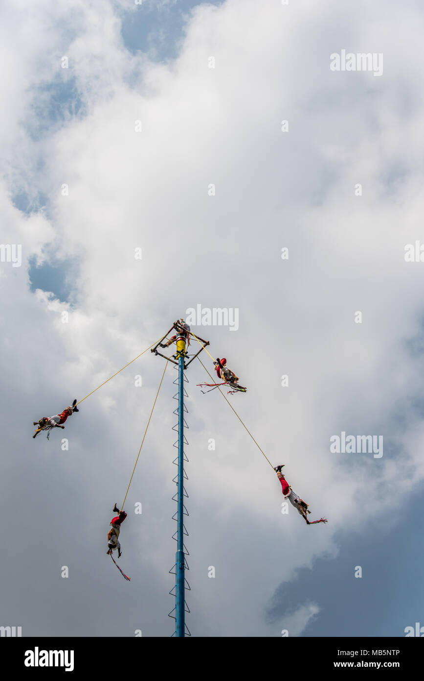 Otomi people perform the traditional Dance of the Flyers. An ancient ...