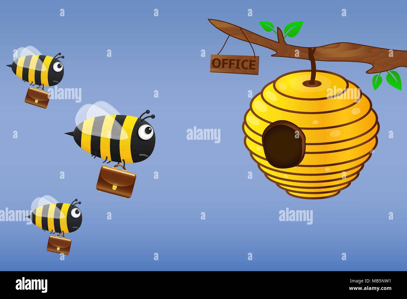 Bee with briefcase flies to work. Vector illustration Stock Vector ...