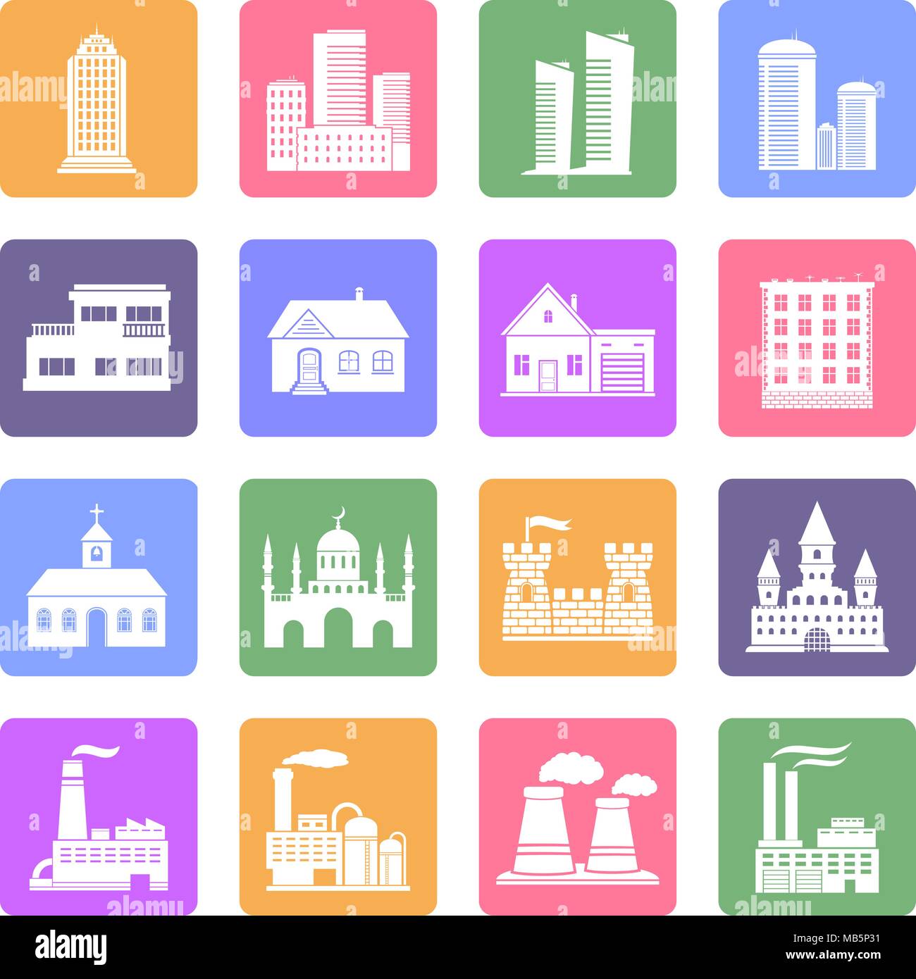 Various buildings flat design icons set Stock Vector Image & Art - Alamy