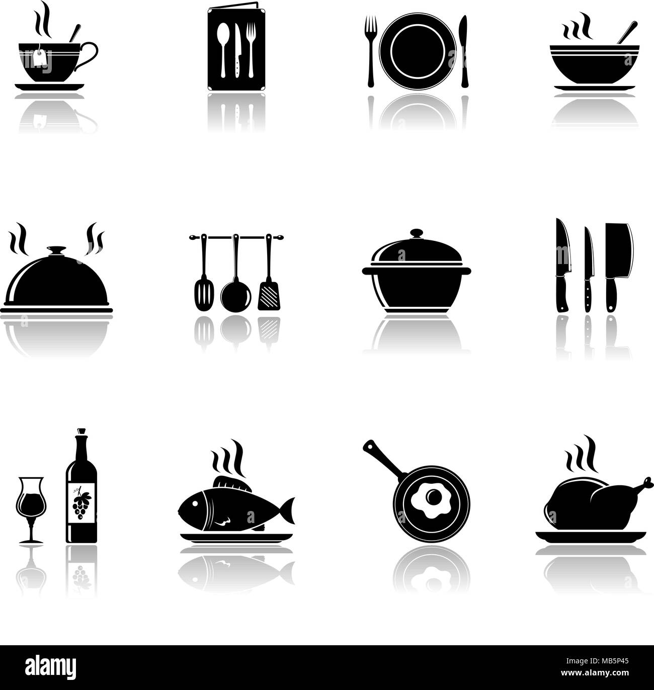 Cooking and kitchen icons with reflection Stock Vector Image & Art - Alamy