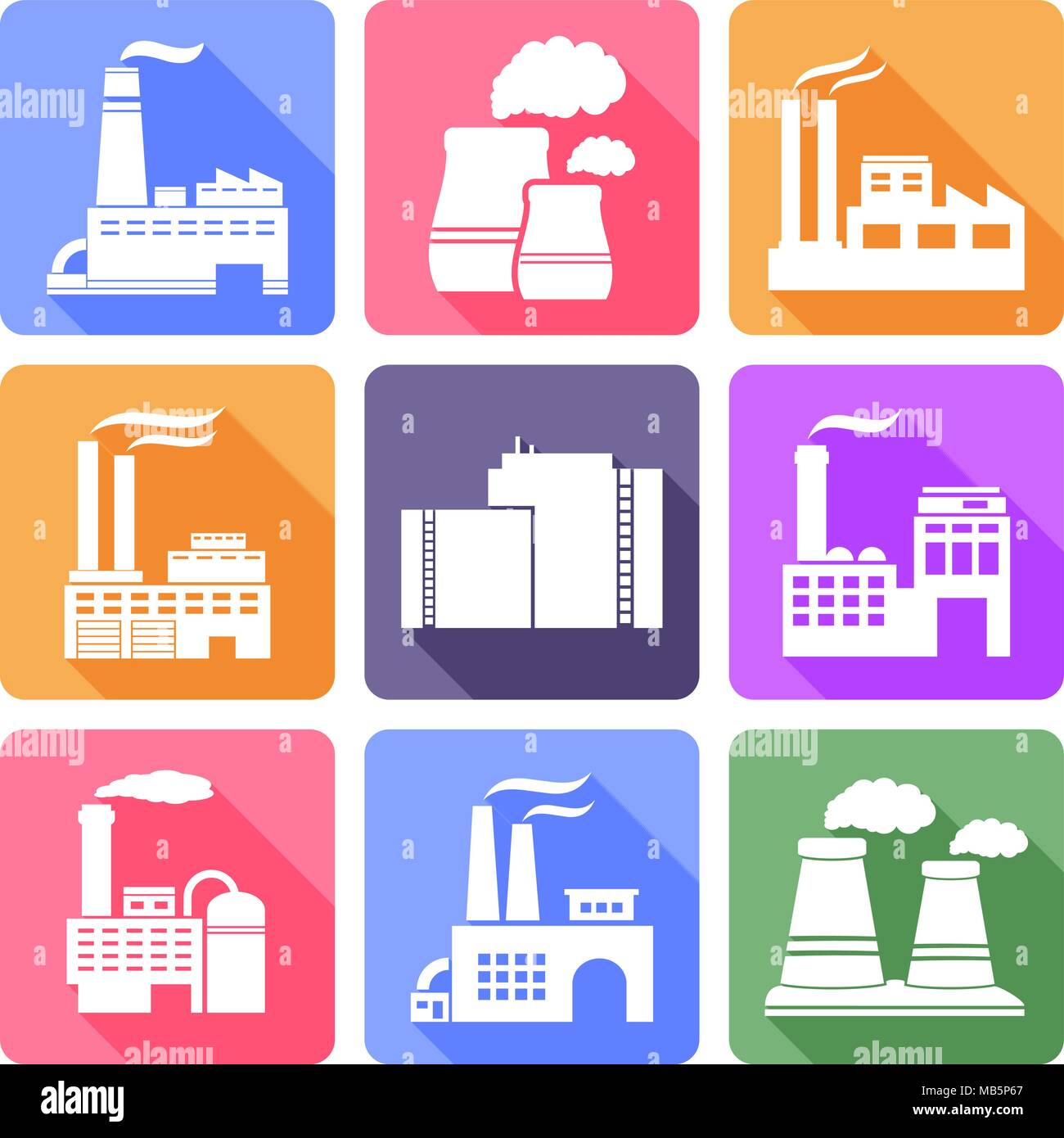 Industrial Building Factory Flat Icons High Resolution Stock ...