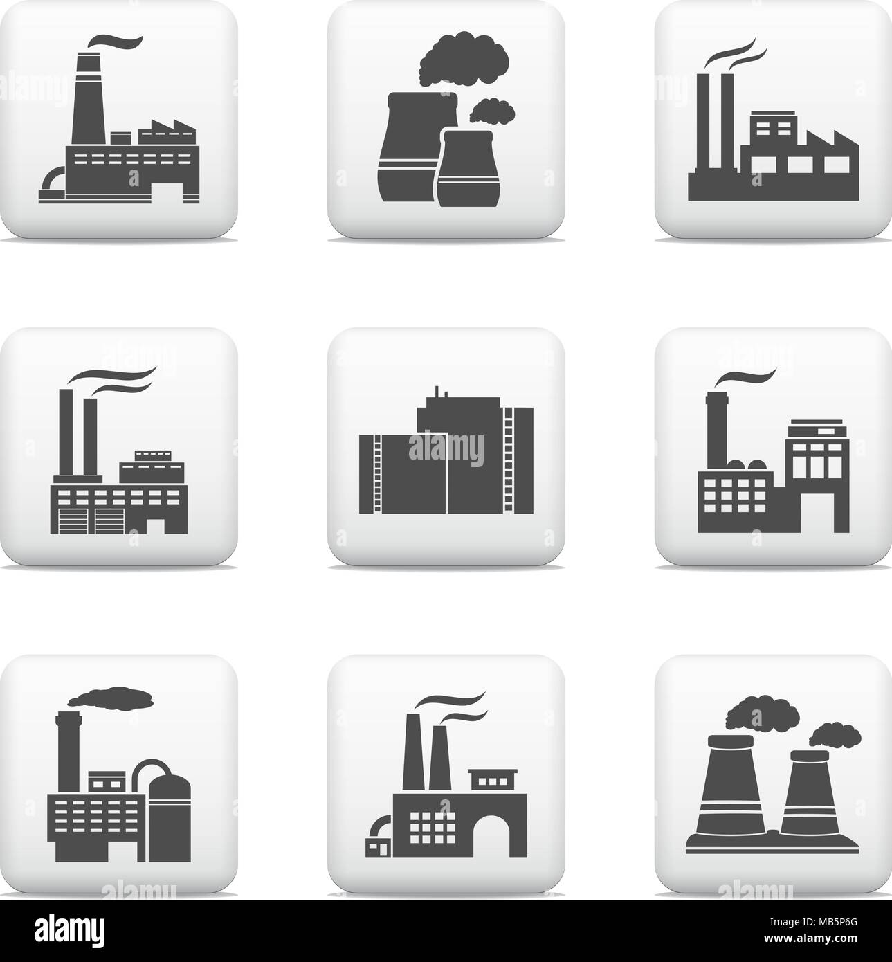 Industrial buildings, power plants and factories icons Stock Vector ...