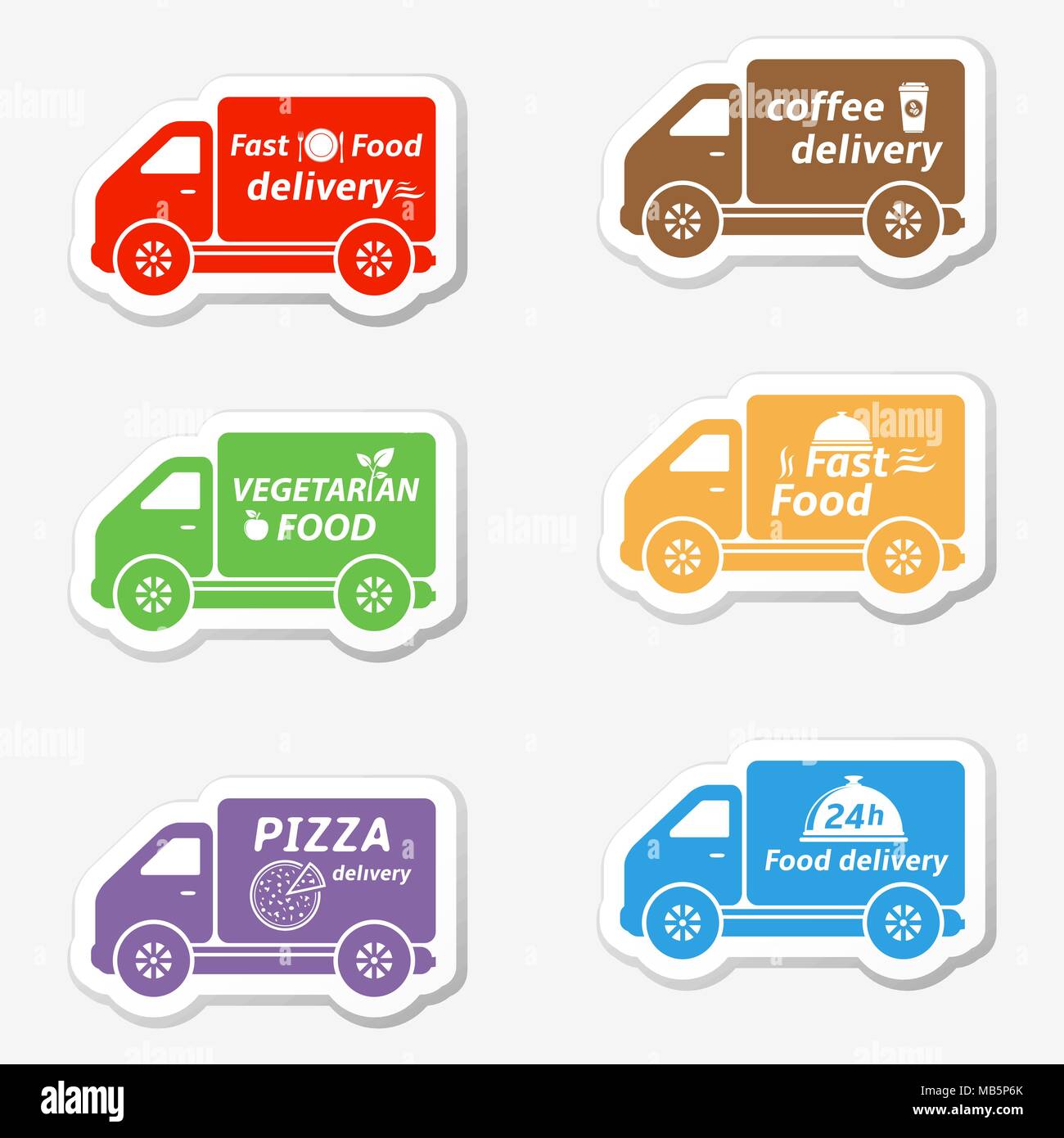Fast food delivery cars, shipping vector stickers Stock Vector Image ...