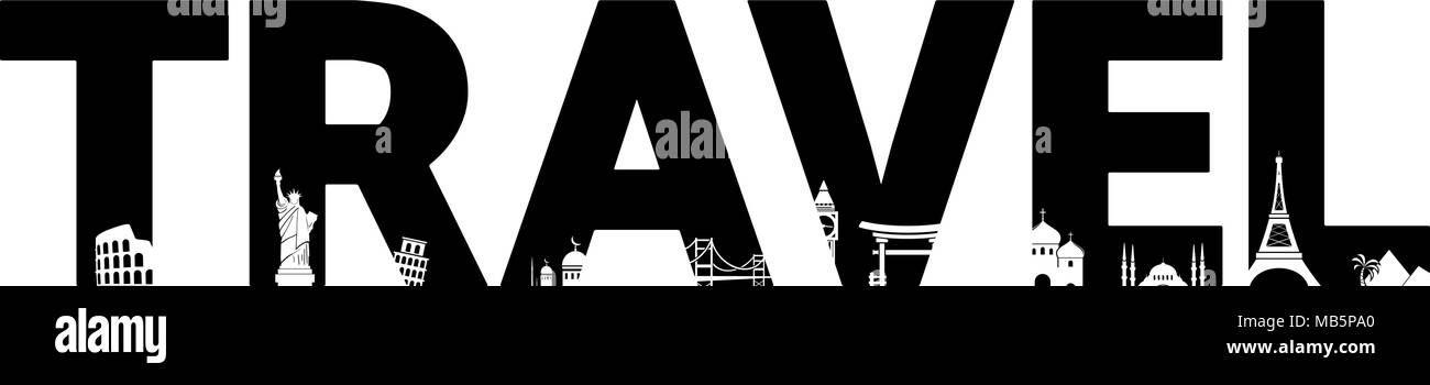 Travel text with silhouettes of landmarks Stock Vector Image & Art - Alamy