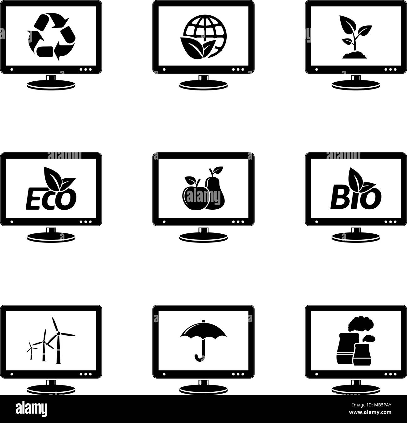 Monitor icons with ecology signs Stock Vector Image & Art - Alamy