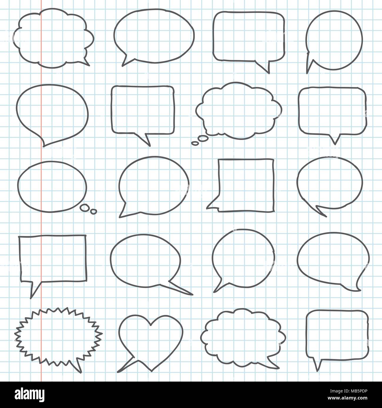 Hand drawn speech bubbles on a notebook sheet Stock Vector Image & Art ...