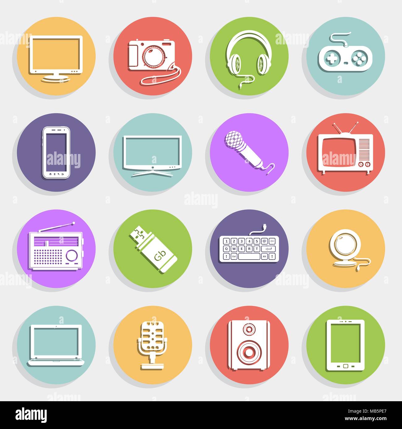 Technology and multimedia icons, flat design vector Stock Vector Image ...