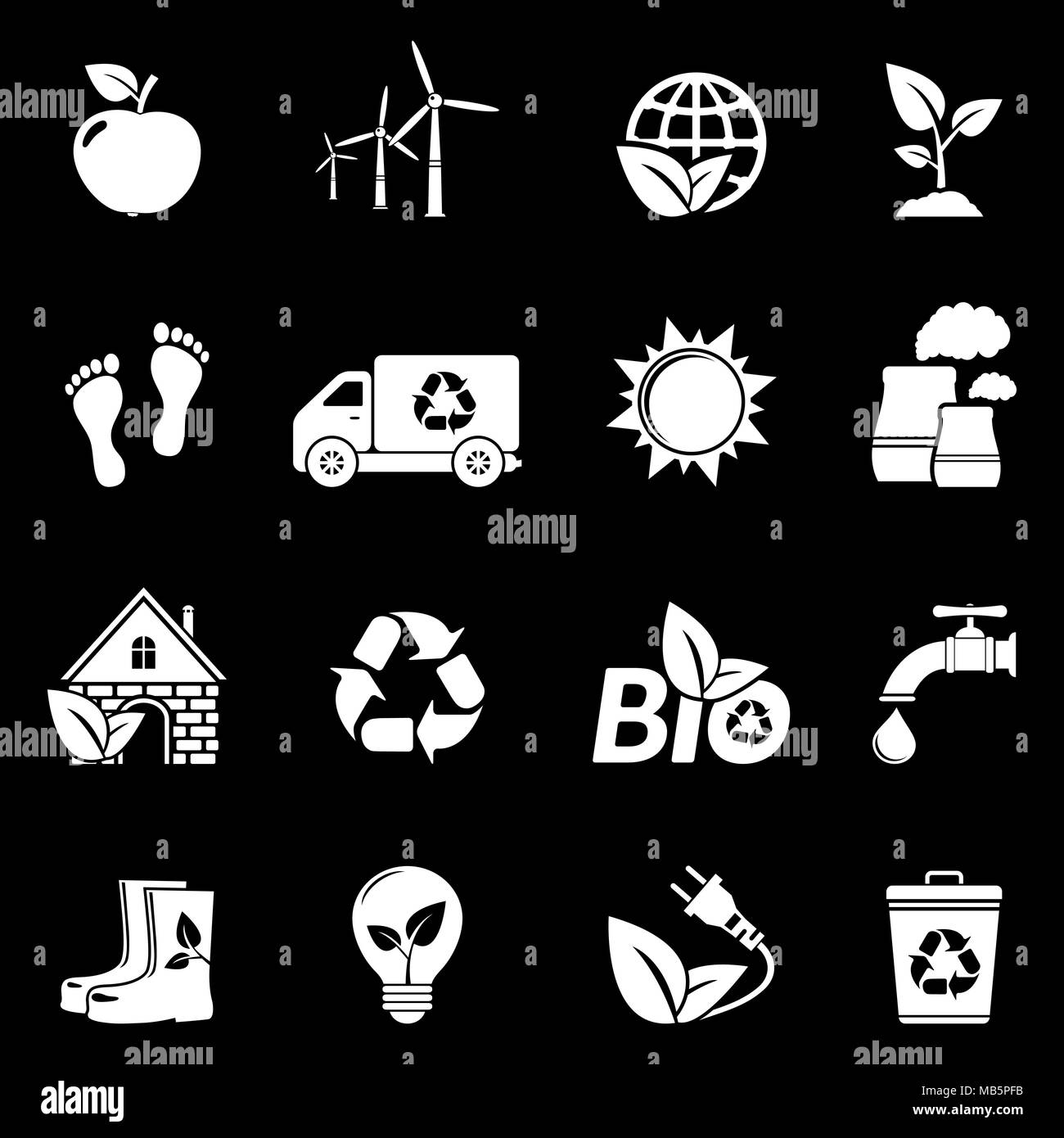 White ecology icons on black background Stock Vector Image & Art - Alamy