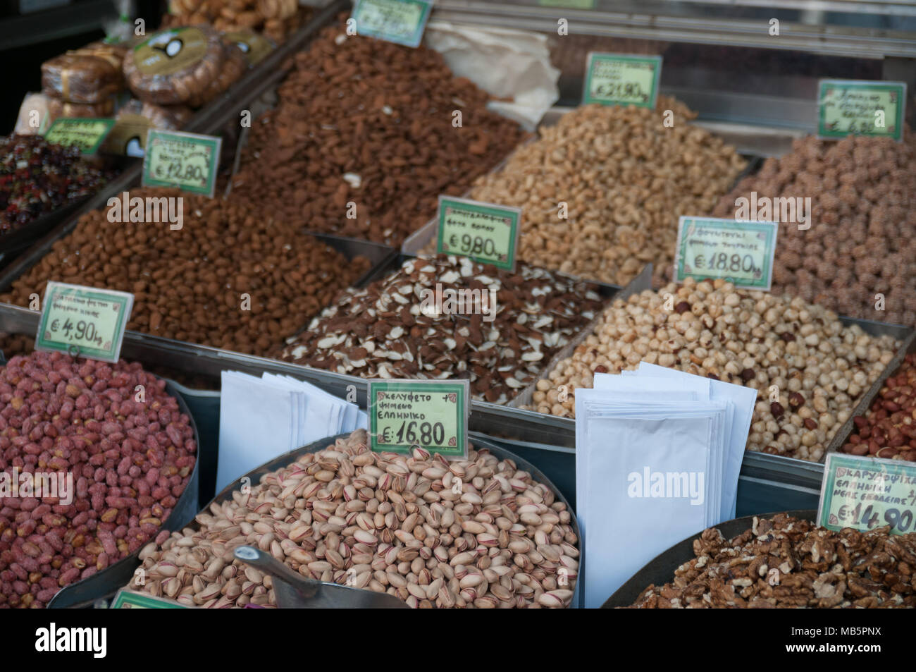 Nuts for sale in the Greek market, Athens, Greece Stock Photo - Alamy