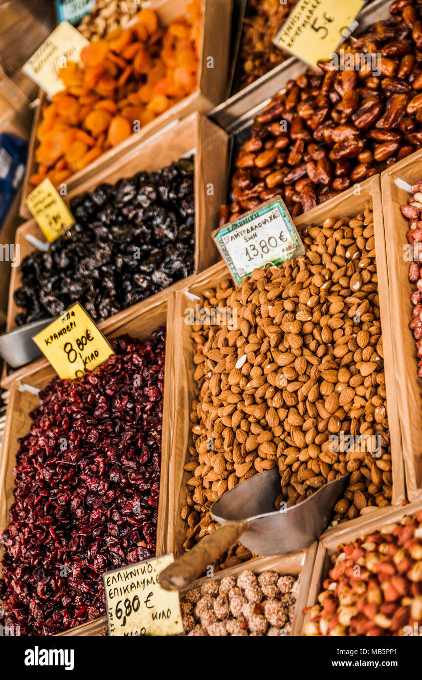 Nuts for sale in the market, Athens, Greece Stock Photo - Alamy