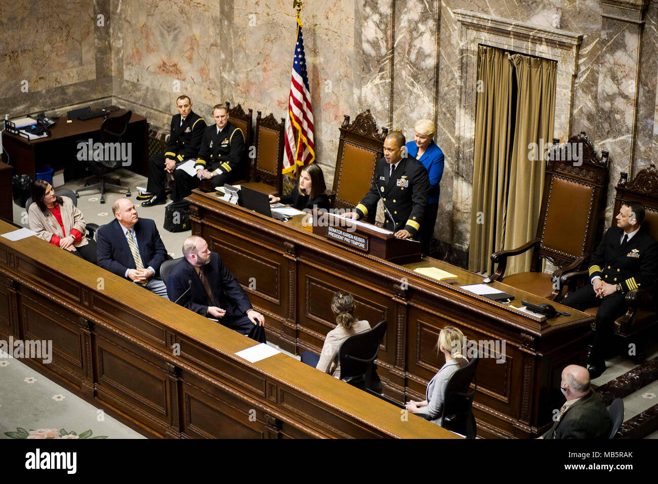 OLYMPIA, Wash. (Feb. 21, 2018) – Rear Adm. Gary Mayes, commander, Navy ...