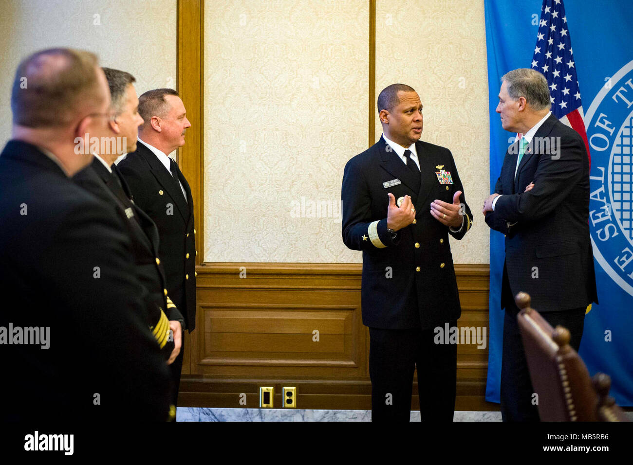 OLYMPIA, Wash. (Feb. 21, 2018) – Rear Adm. Gary Mayes, commander, Navy ...