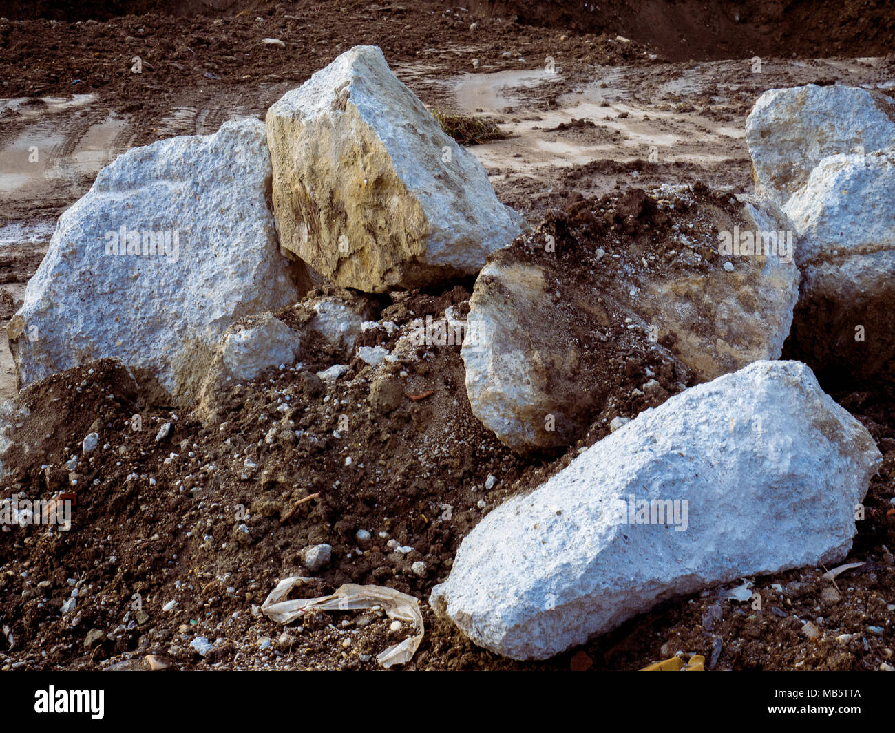 Environmental burden of wild landfill. Stone, concrete, clay Stock ...
