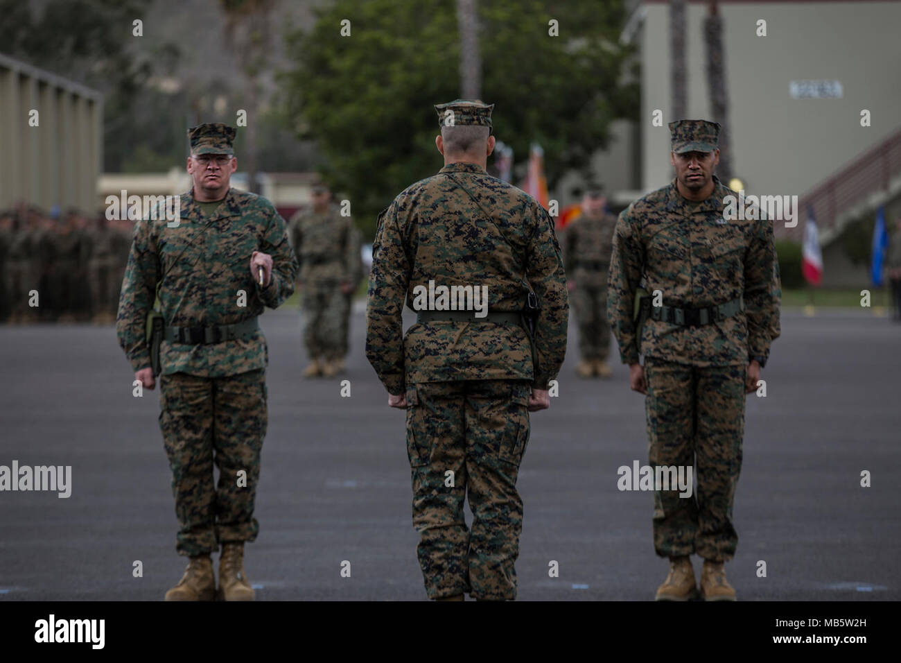 U.S. Marine Sgt. Maj. Dennis Downing (left) and Sgt. Maj. Stennett Rey ...