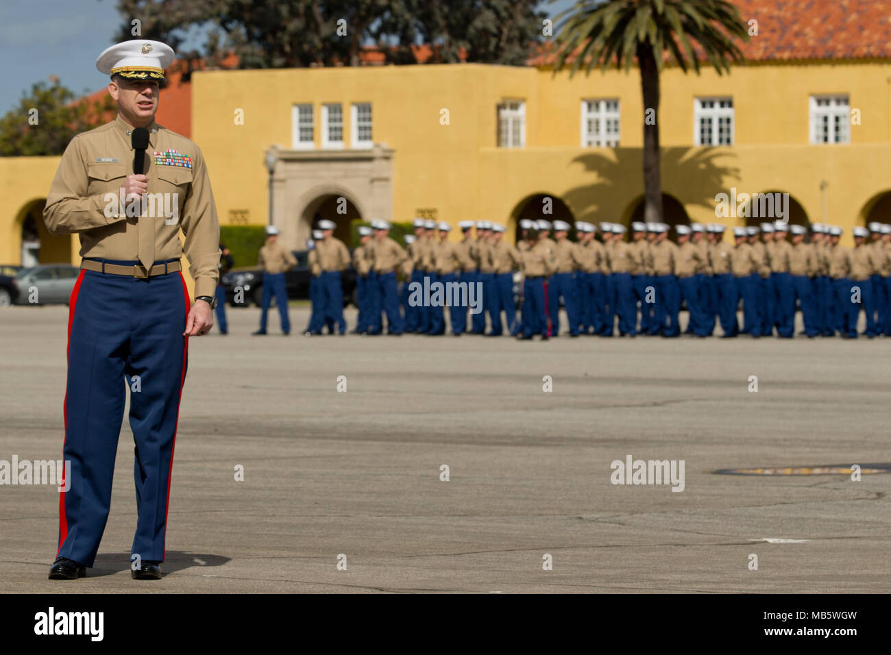 Marines with Mike Company, 3rd Recruit Training Battalion, march as a ...
