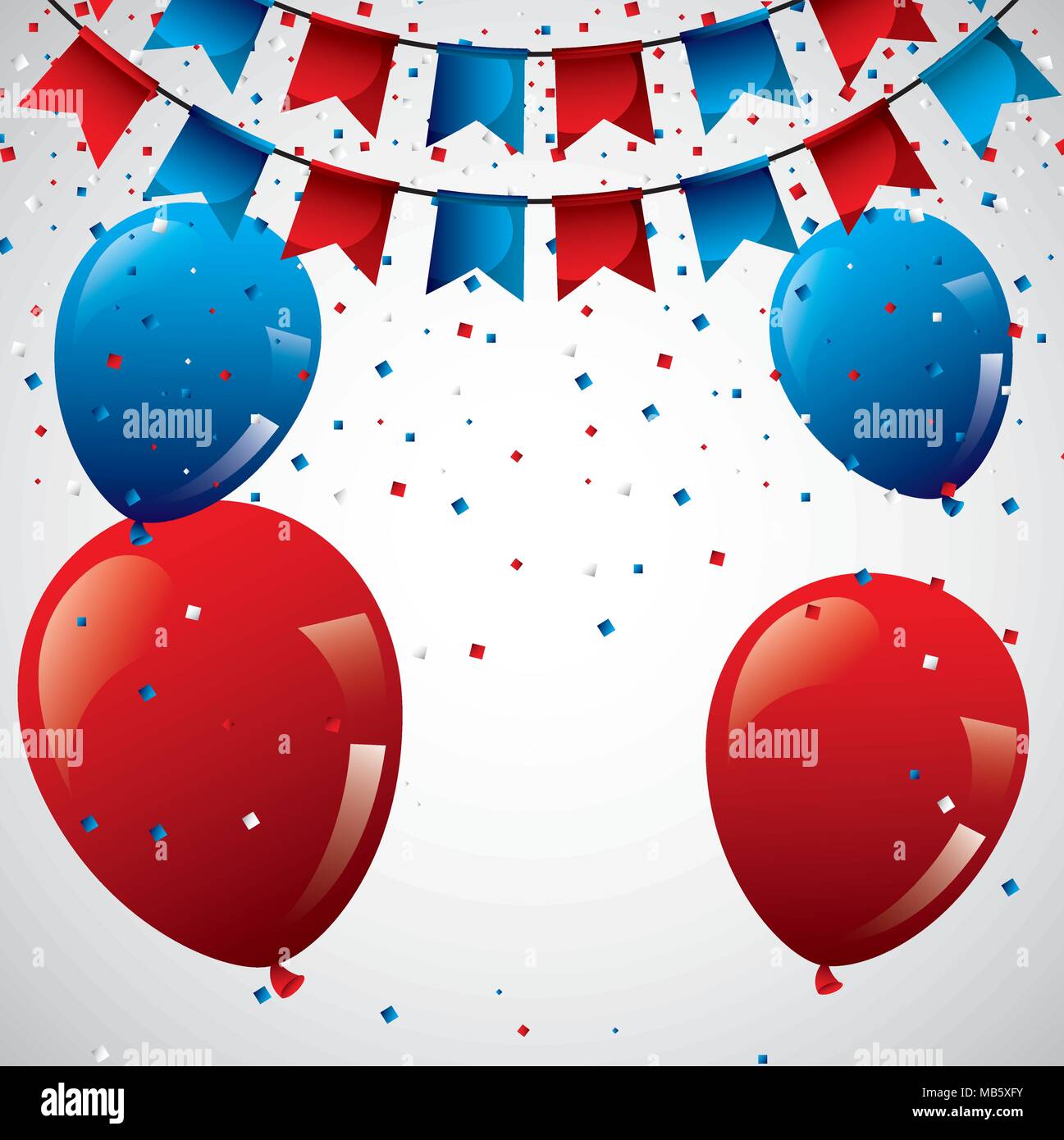 red and blue balloons pennants confetti decoration Stock Vector Image ...