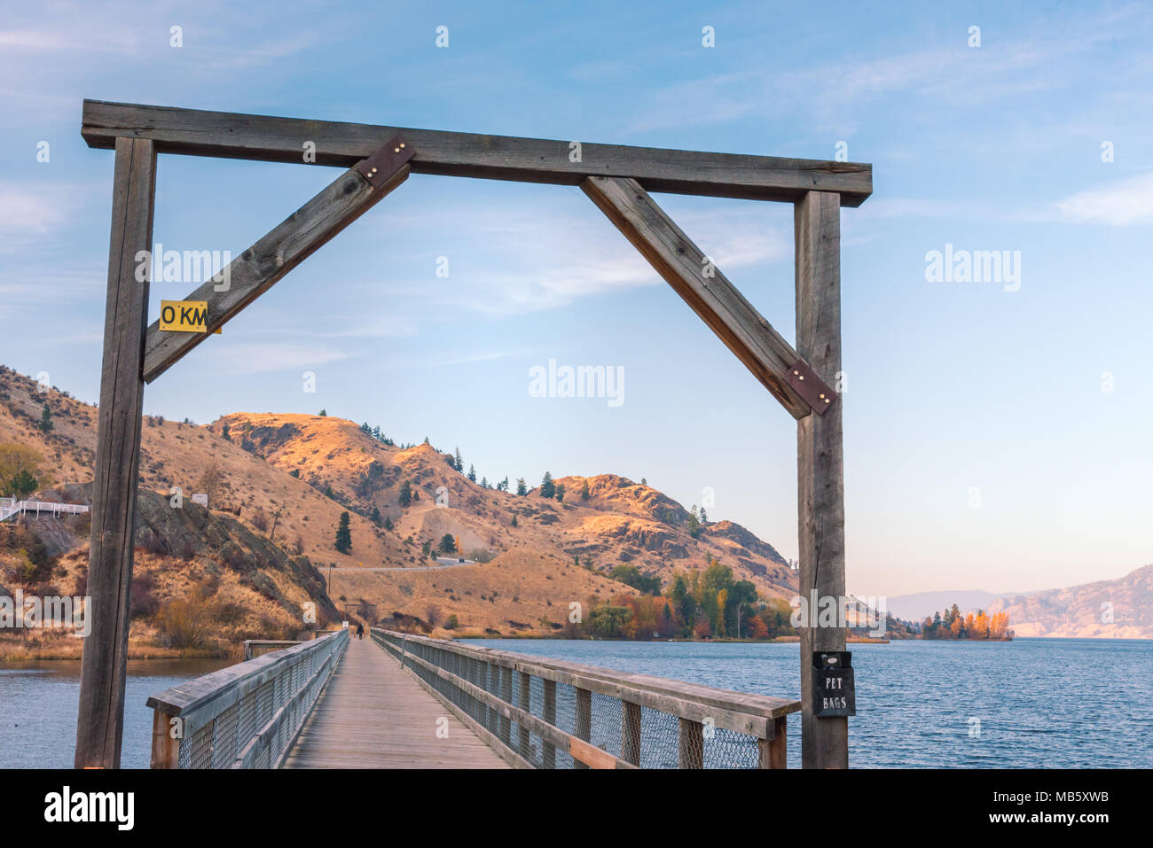 Wood archway over former train trestle bridge converted to walking and ...