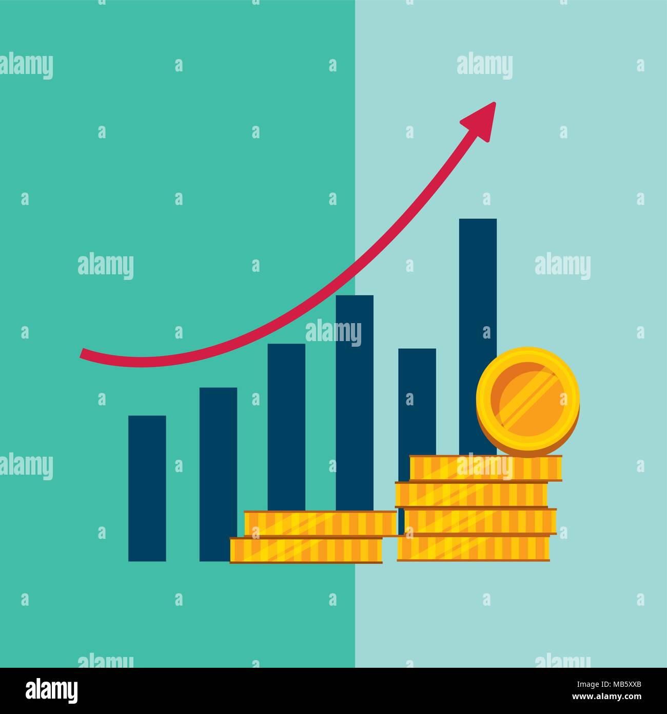 statistics bar graph growth arrow stack coins money Stock Vector Image ...