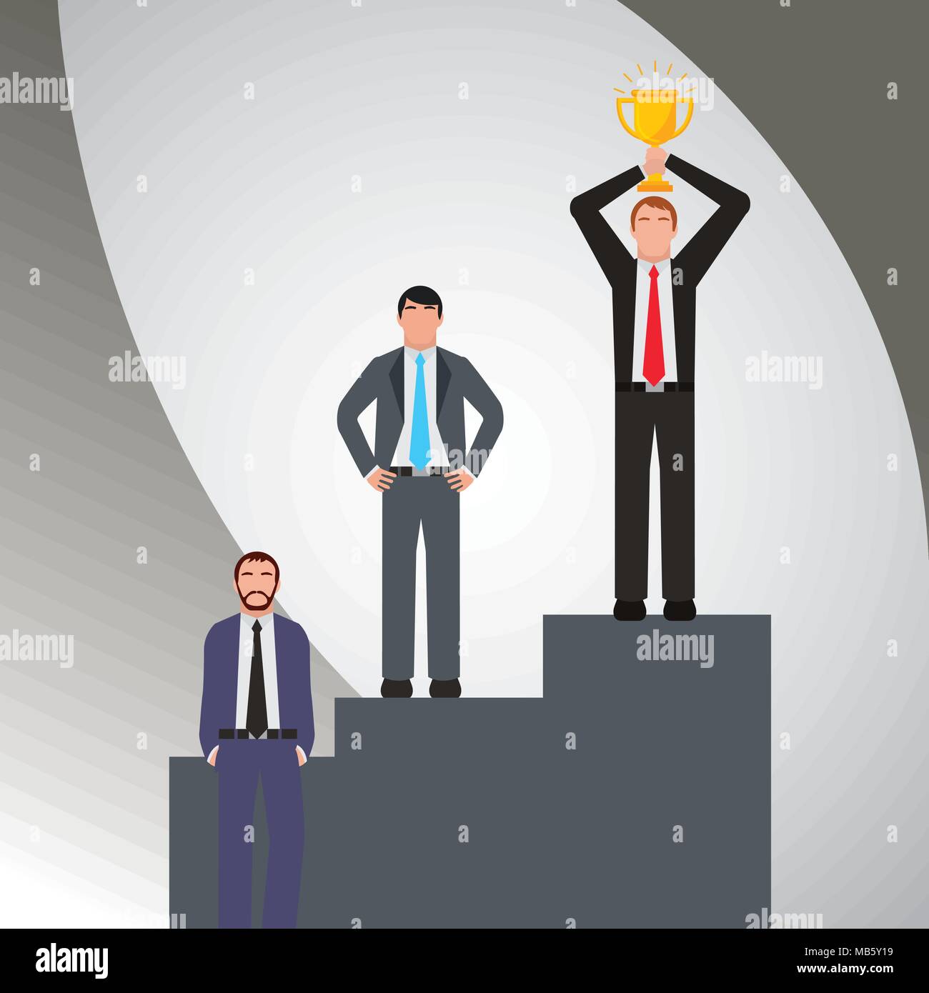 Group Businessmen Standing On The Winning Podium Holding Up Winning