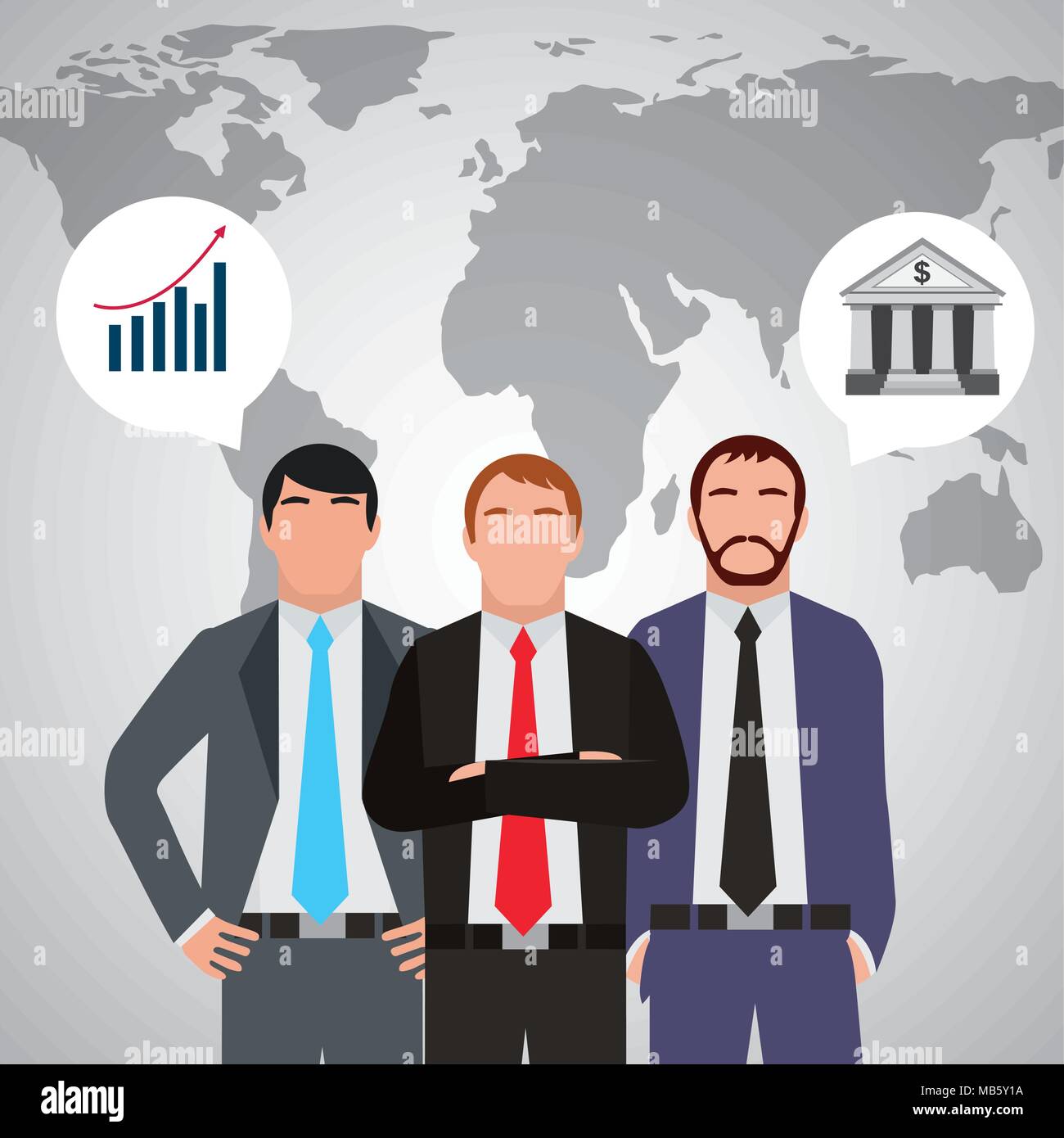 three businessman in suit standing with world map Stock Vector Image ...